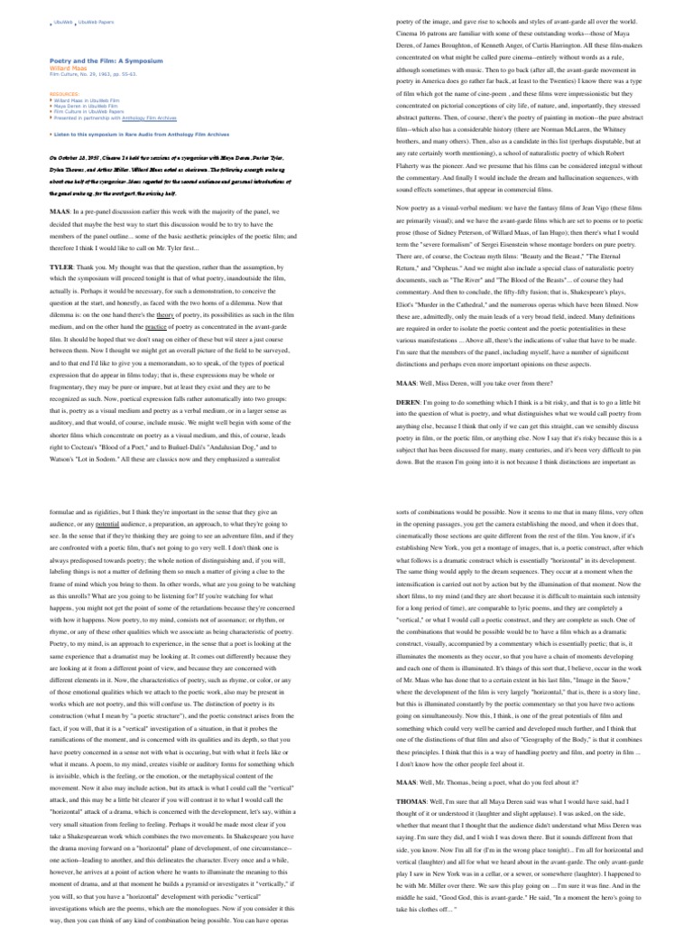 Poetry and The Film - A Symposium | PDF | Poetry