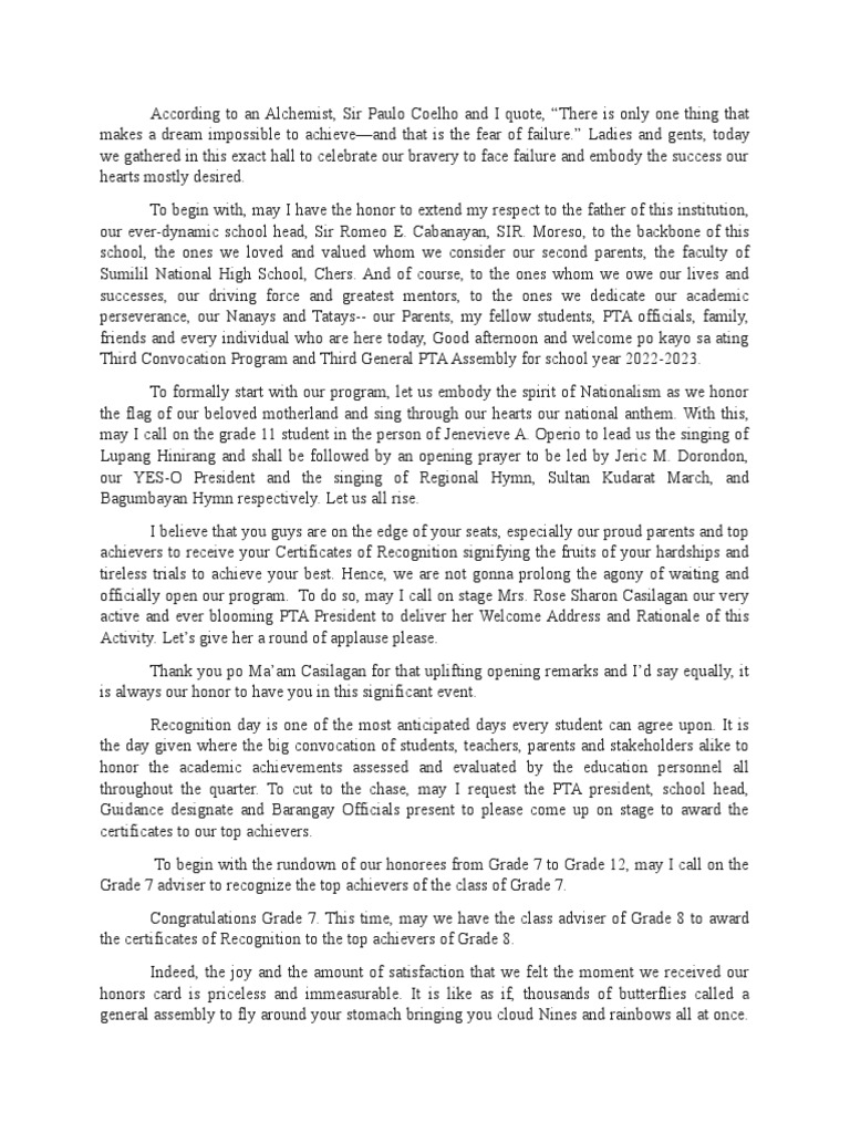 Convocation Script | PDF