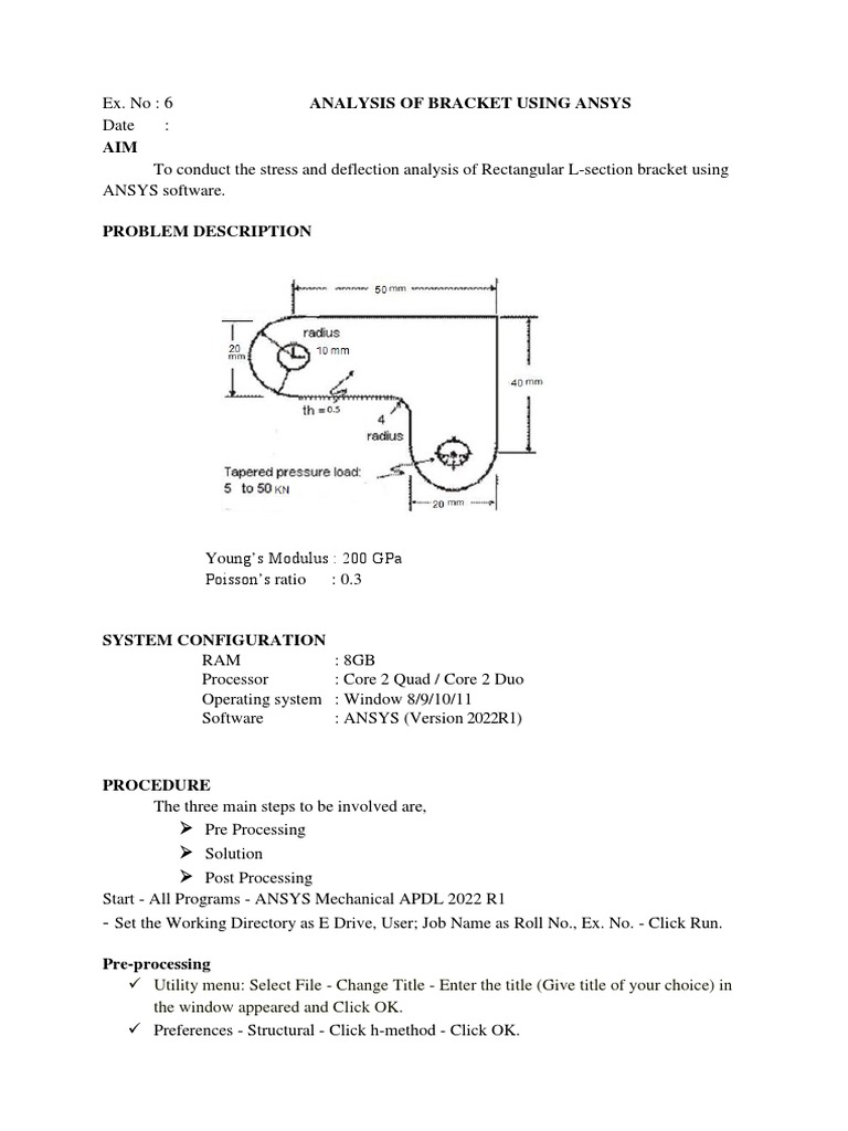 Ansys Lab Excercise | PDF | Stress (Mechanics) | Young's Modulus