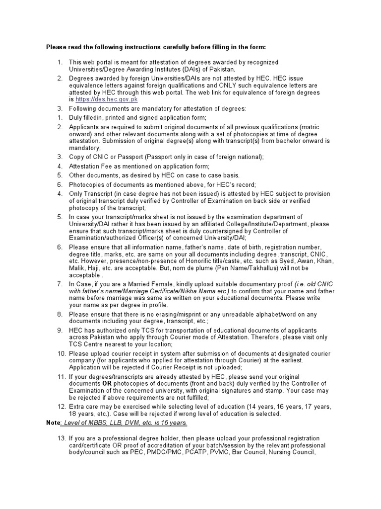 Instructions Degree Attestation | PDF