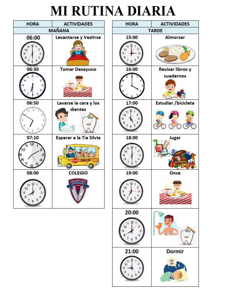 Rutina Diaria: Horarios y Actividades | PDF