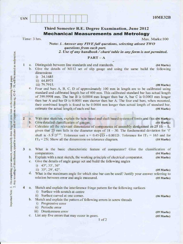 Mechanical Measurements & Metrology | PDF