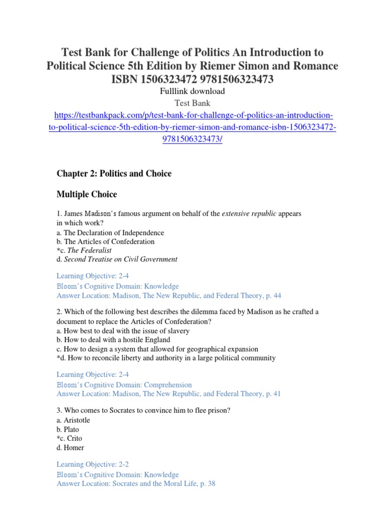 Test Bank: Challenge of Politics 5th Ed. | PDF | Cuban Missile Crisis ...