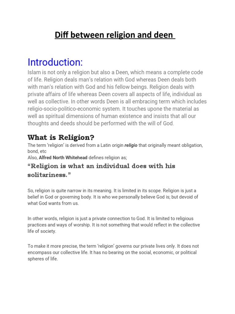 Diff Between Religion and Deen | PDF | God | Reason