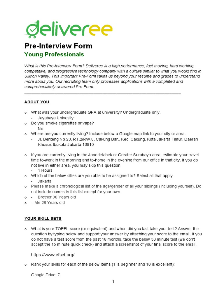 Deliveree Pre-Interview Form for Candidates | PDF | Computing | Business