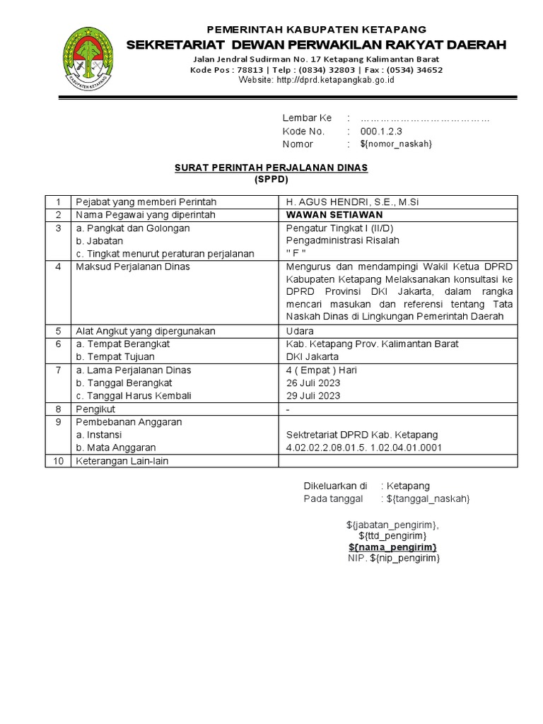 SPPD Perjalanan Dinas ke Jakarta | PDF