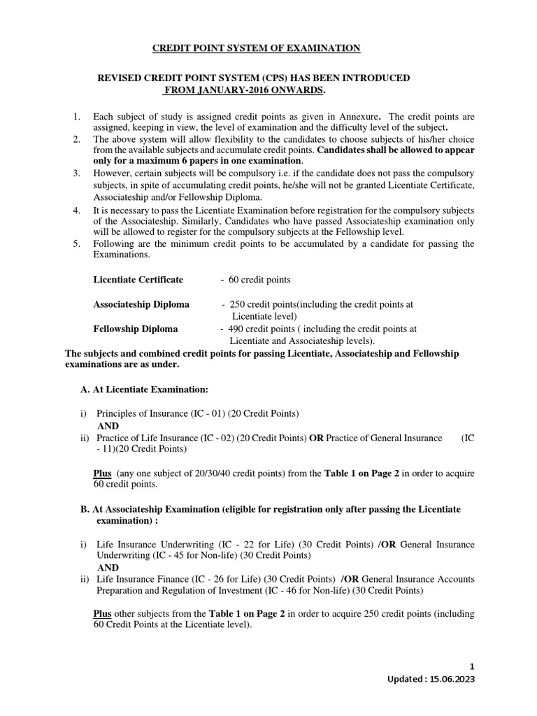 Credit Point System for Insurance Exams | PDF | Insurance | Actuary