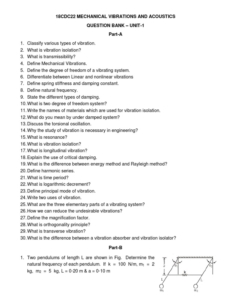 Mechanical Vibrations Question Bank | PDF