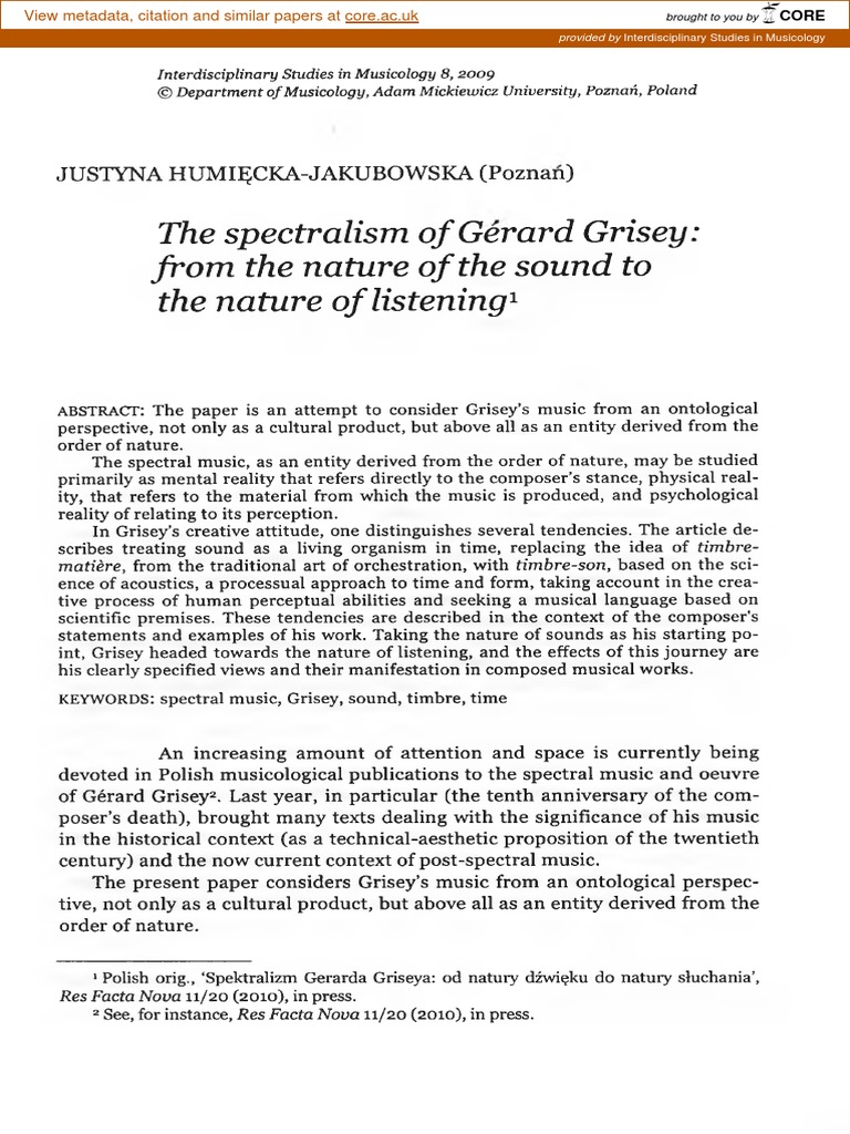 The Spectralism of Gérard Grisey | PDF | Sound | Perception