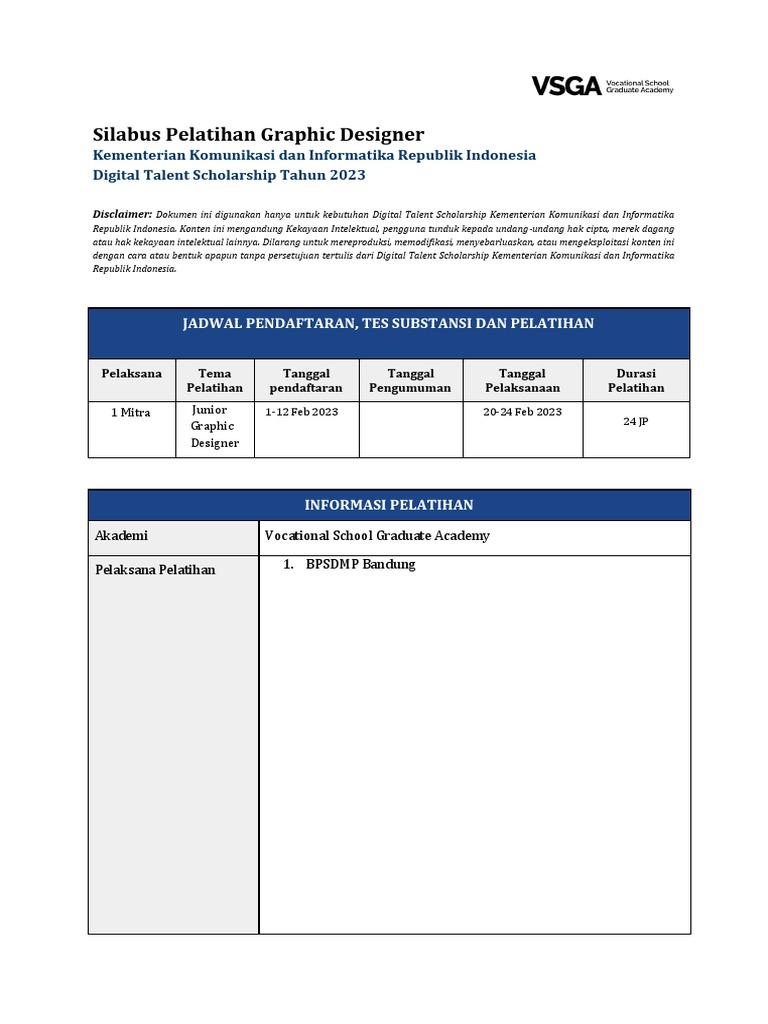 Silabus - Junior Graphic Designer | PDF | Bisnis | Komputer