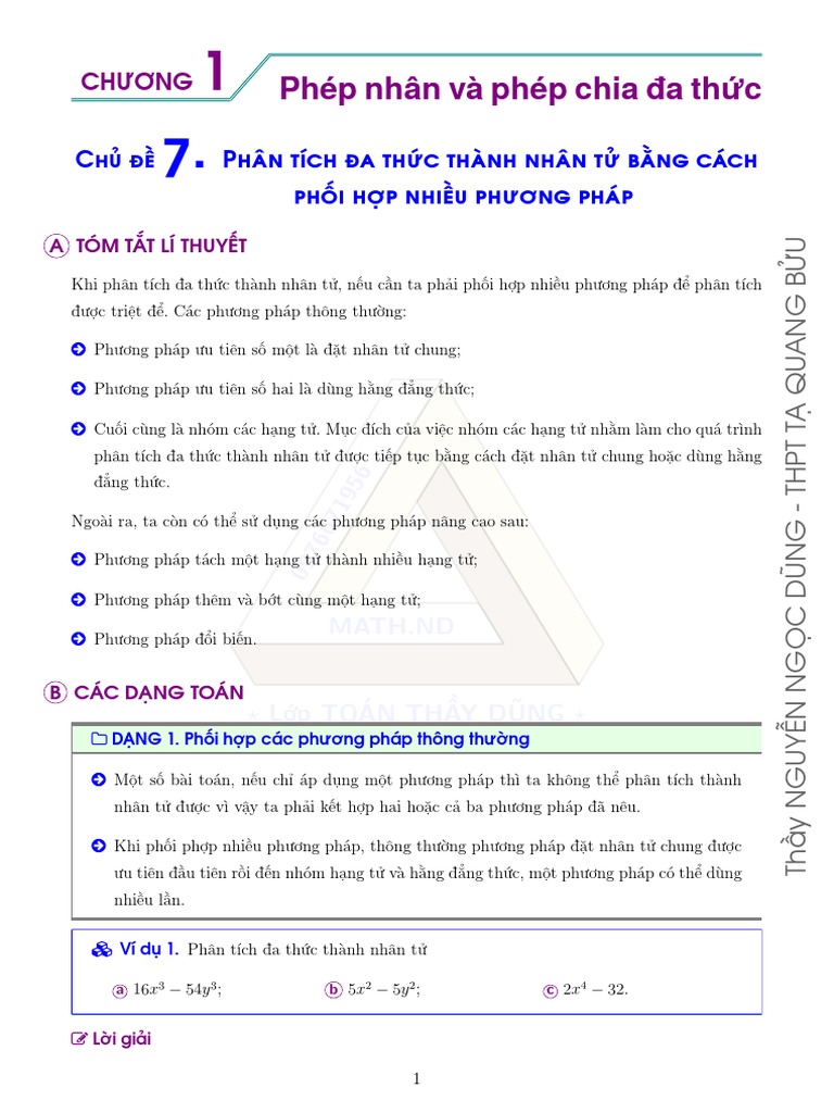 Phan Tich Da Thuc Thanh Nhan Tu Bang Cach Phoi Hop Nhieu Phuong Phap | PDF