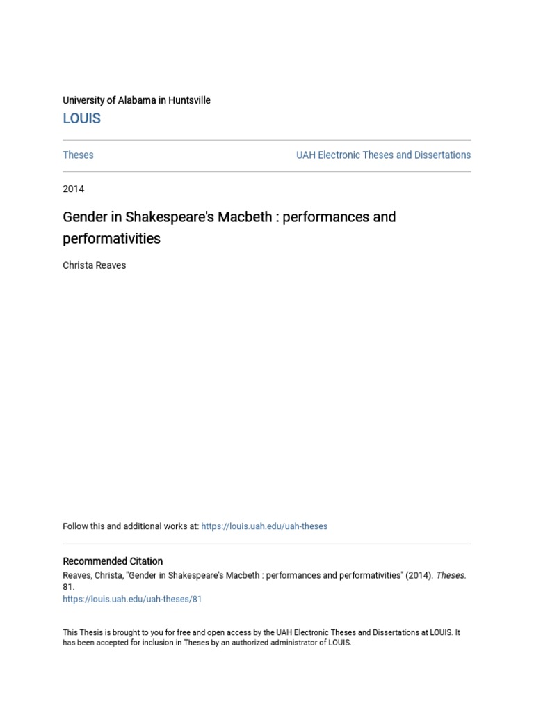 Gender in Macbeth: Thesis Analysis | PDF | Macbeth | Gender