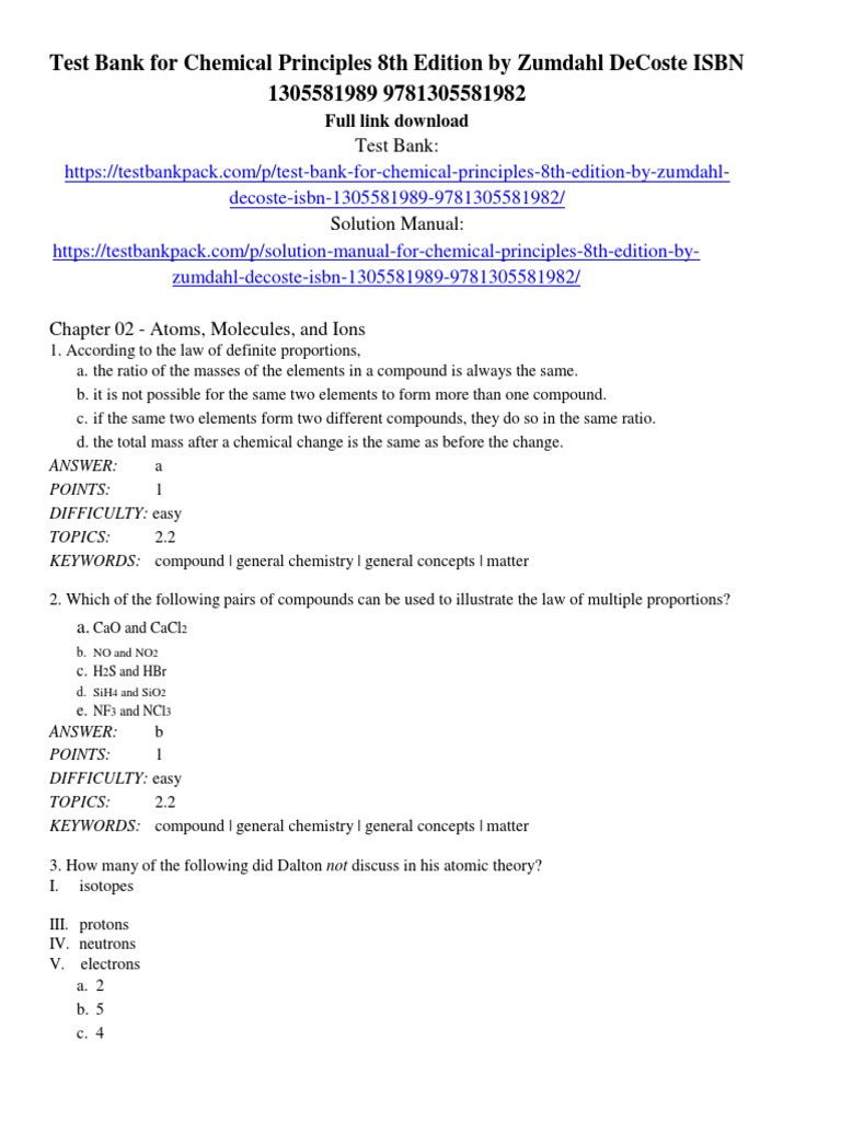 Chemical Principles 8th Edition by Zumdahl DeCoste ISBN Test Bank | PDF ... Chemical Principles 8th Edition by Zumdahl DeCoste ISBN Test Bank | PDF ...