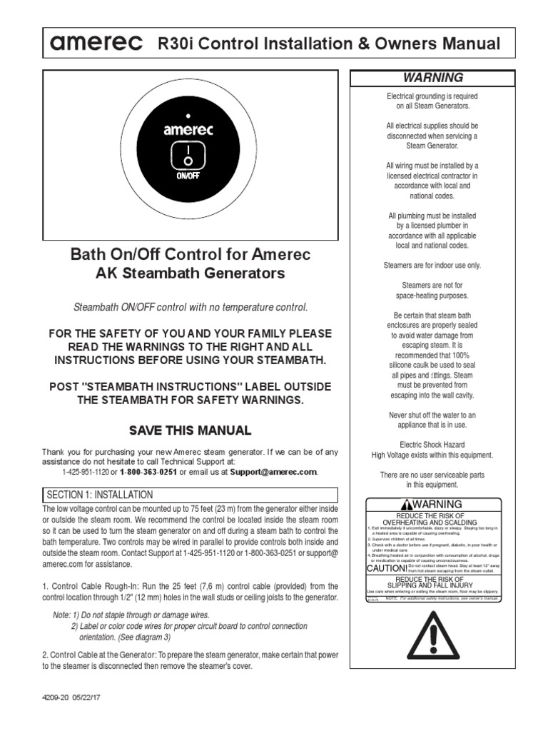 R30i Control Installation & Owners Manual: Bath On/Off Control For ...