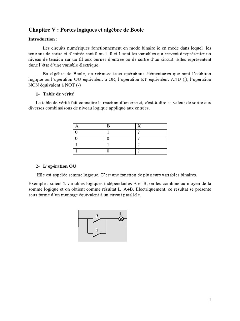 Algèbre de Boole et Circuits Logiques | PDF | Logique mathématique ...