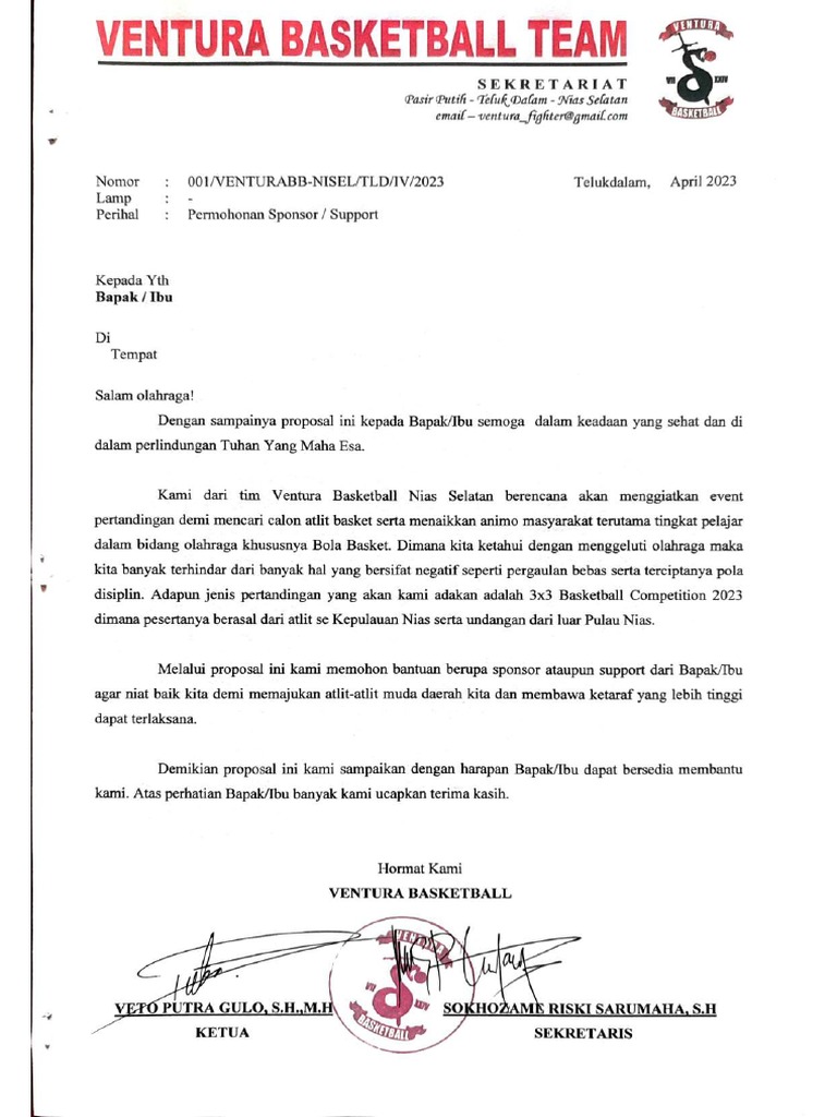 Proposal 3X3 Basketball Competition 2023 Nias Selatan - Sign | PDF