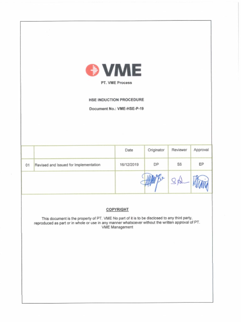 VME-HSE-P-19 - HSE Induction | PDF | Audit