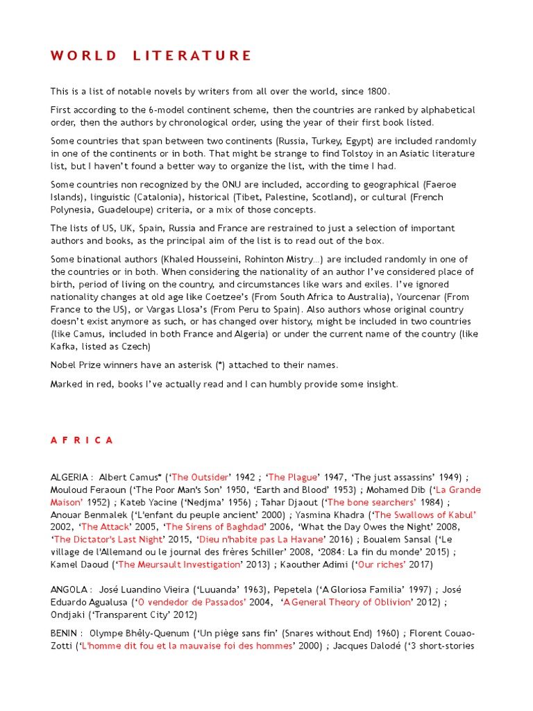 World Literature 23 | PDF | Novels | Writers