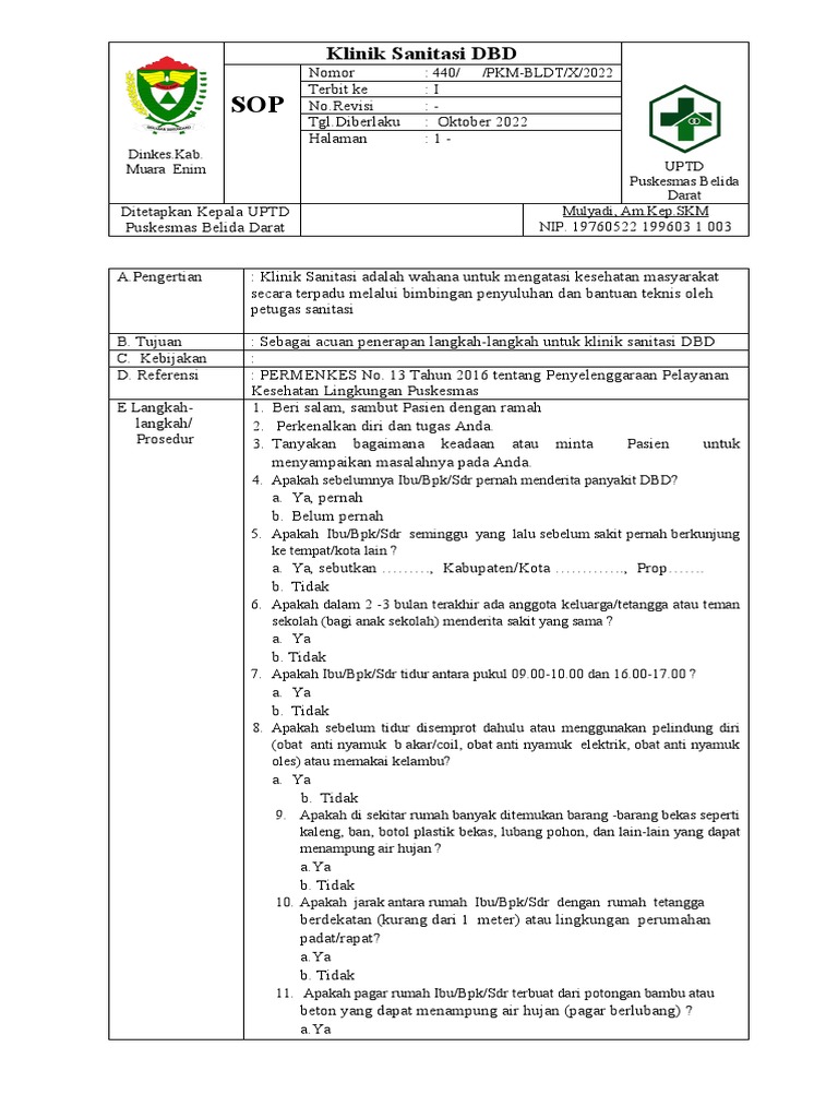SOP Klinik Sanitasi DBD | PDF