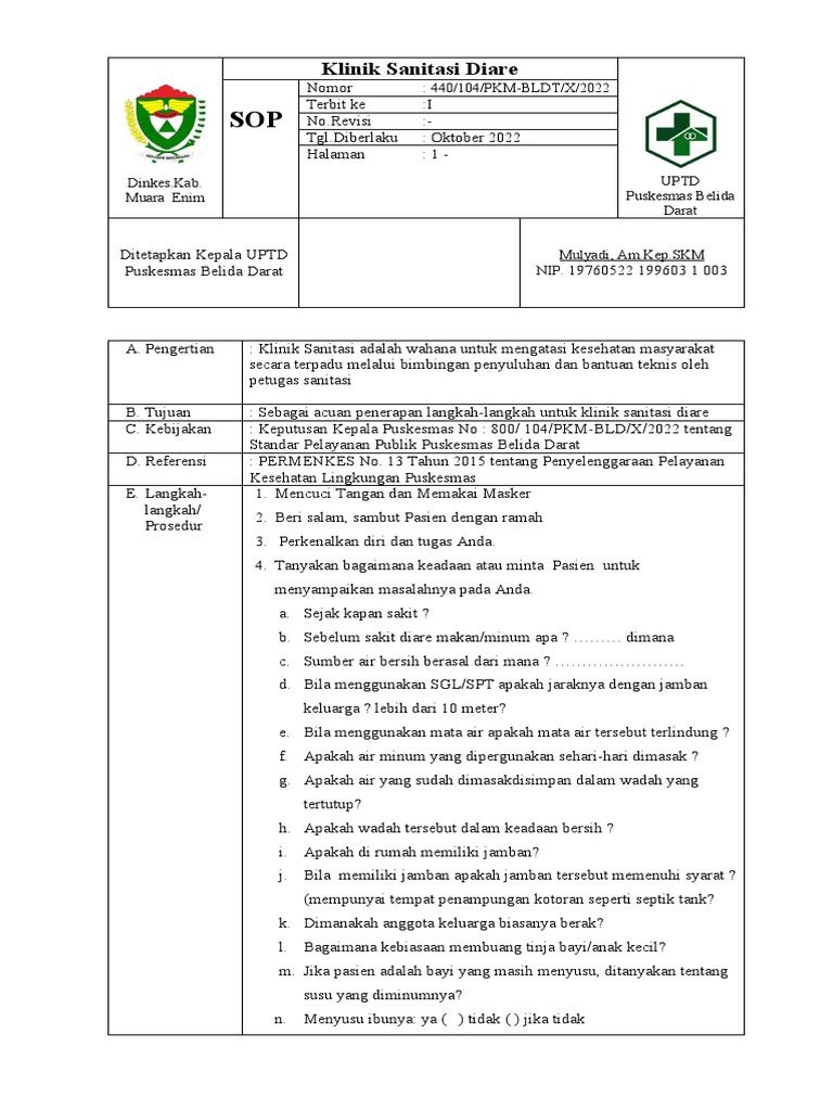 SOP Klinik Sanitasi Diare | PDF