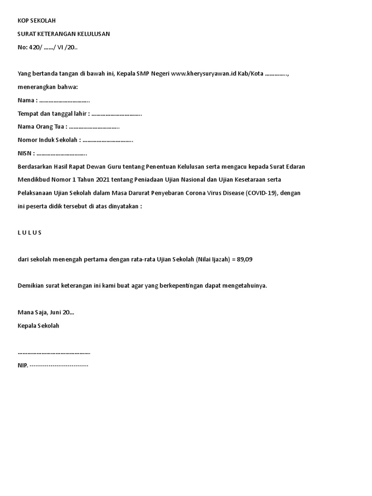 Contoh Surat Kelulusan | PDF