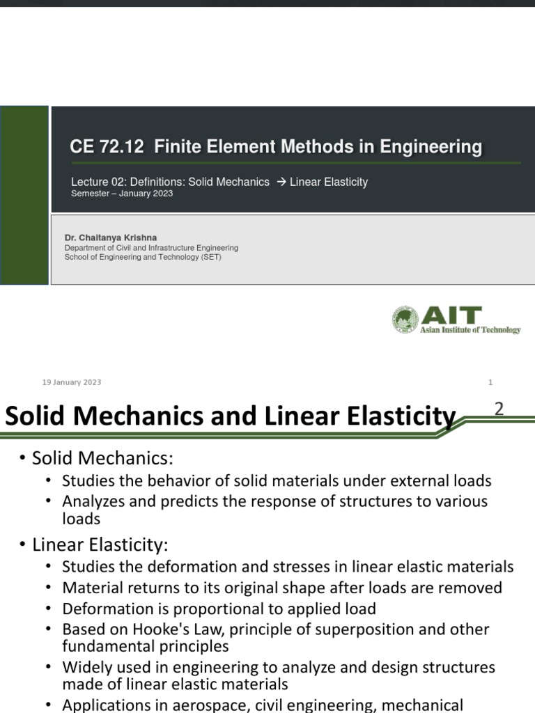 Lecture02 CE72.12FEM - Solid - Mechanics - LinearElasticity - Definitions | Download Free PDF ...