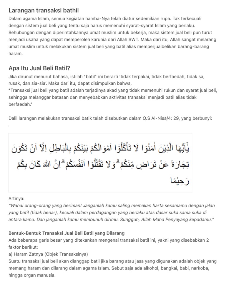 Larangan Transaksi Jual Beli Batil dalam Islam | PDF | Agama & Spiritualitas