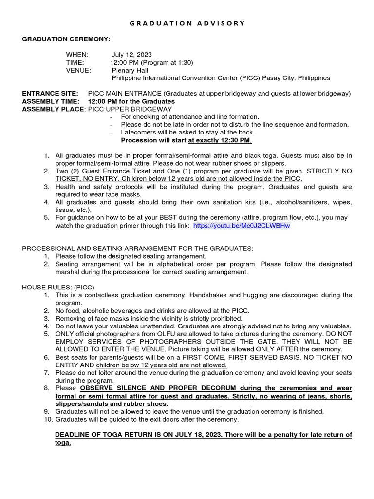 Graduation Advisory - July 12 PM | PDF | Technology & Engineering