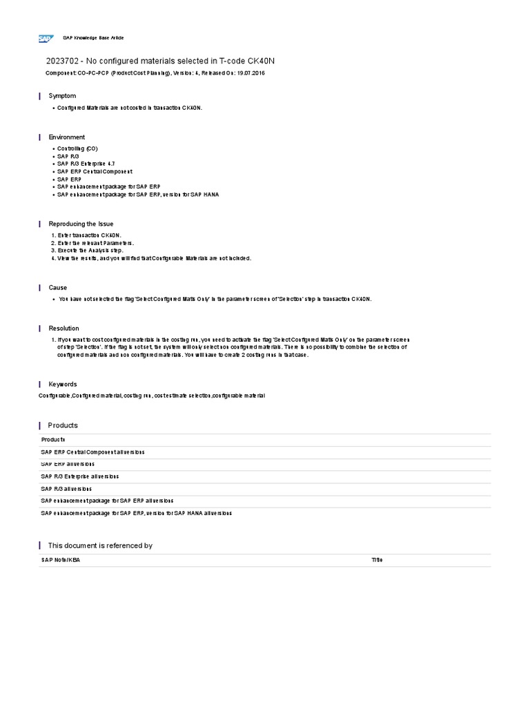 CK40N: Configured Materials Issue | PDF