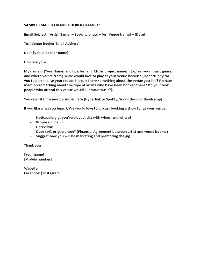 Sample Venue Booker Email | PDF
