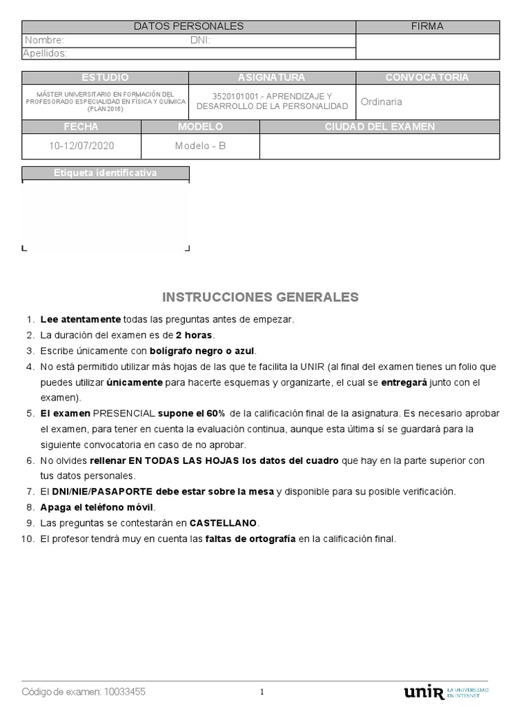 Examen Aprendizaje 2020B.... | PDF