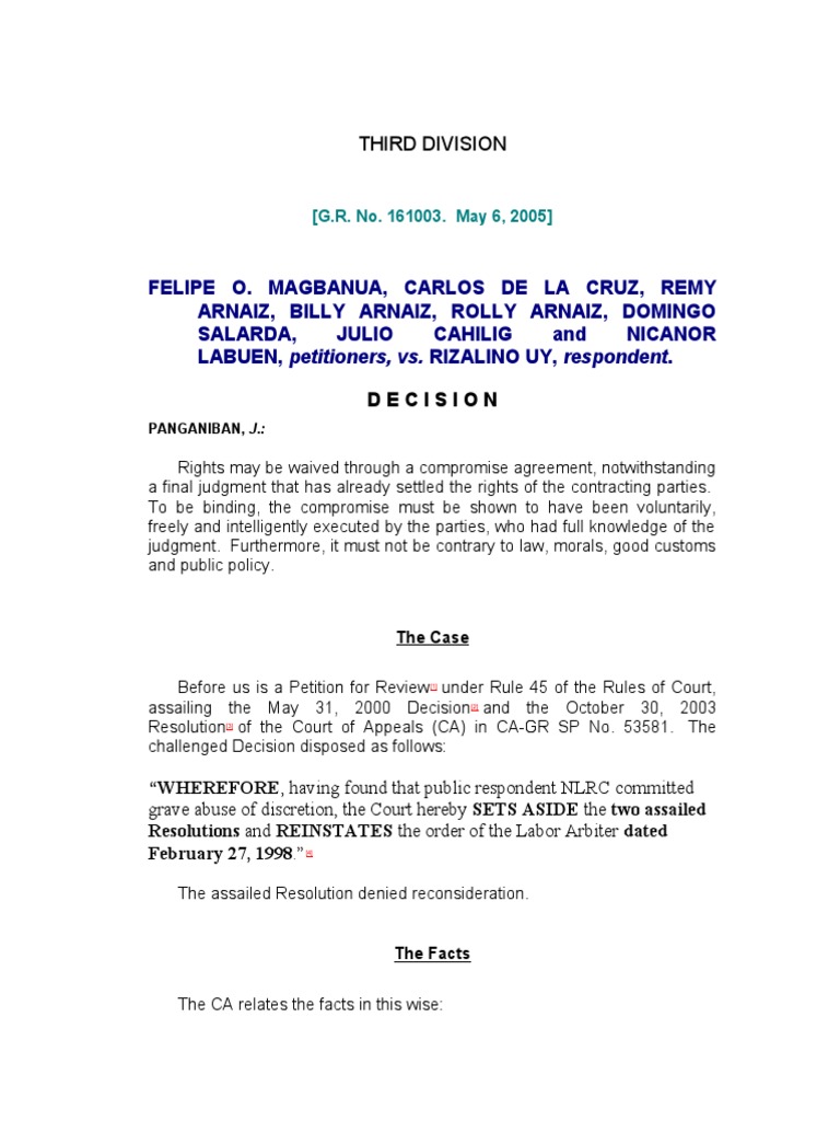 Compromise Agreement Discuss (Rights May Be Waived Via Compromise ...