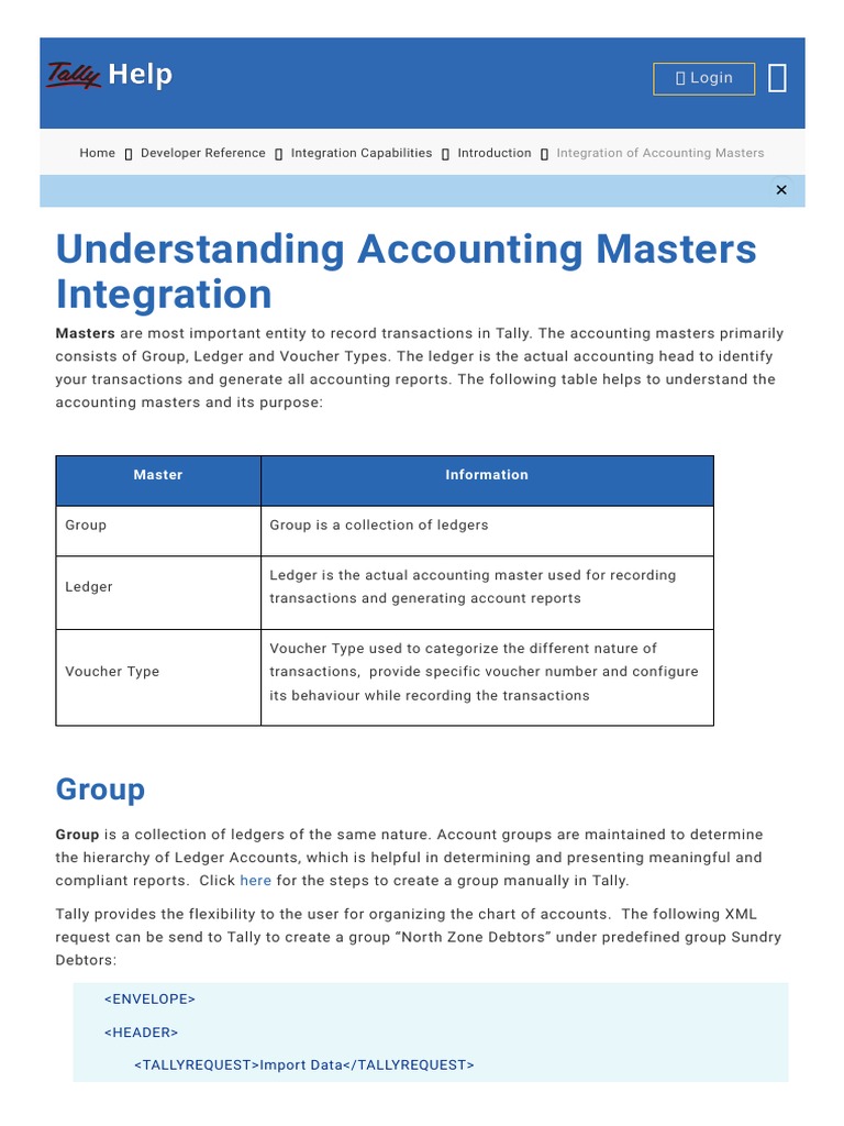Accounting Masters Integration in Tally | PDF | Xml | Ledger