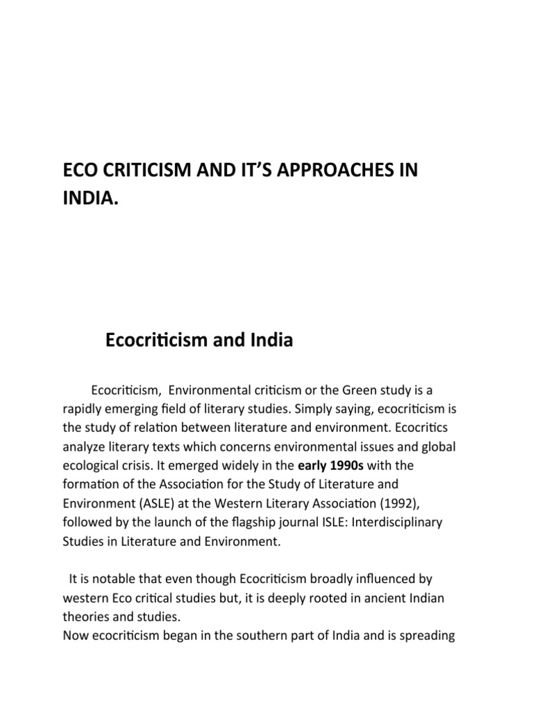 Eco Criticism and It's Approaches in India | PDF | Ecocriticism | Earth ...