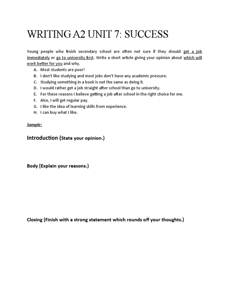 Writing A2 Unit 7 | PDF