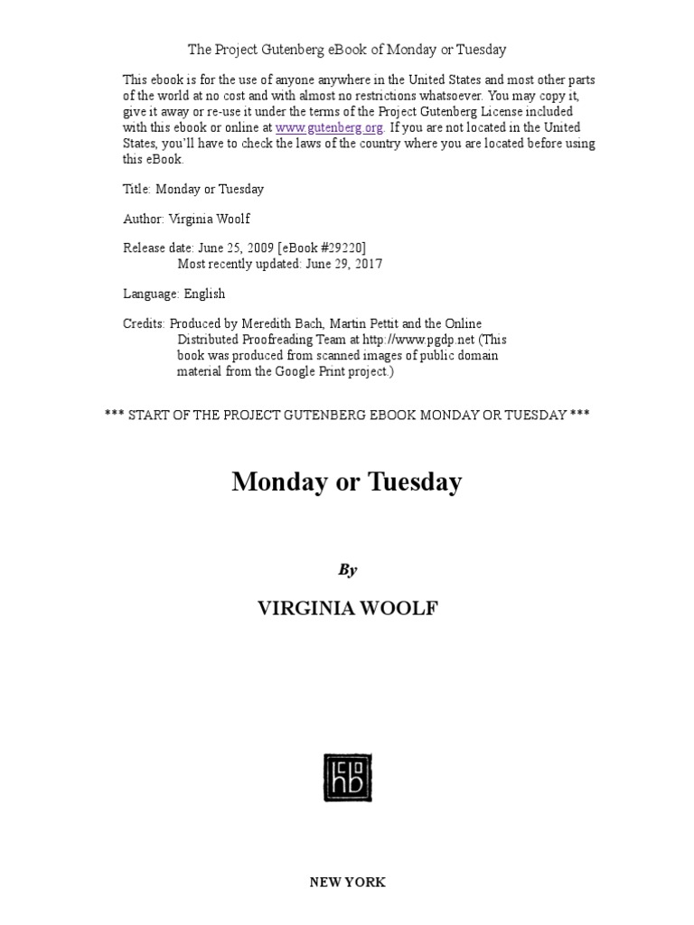 Monday or Tuesday: Virginia Woolf | PDF | Project Gutenberg
