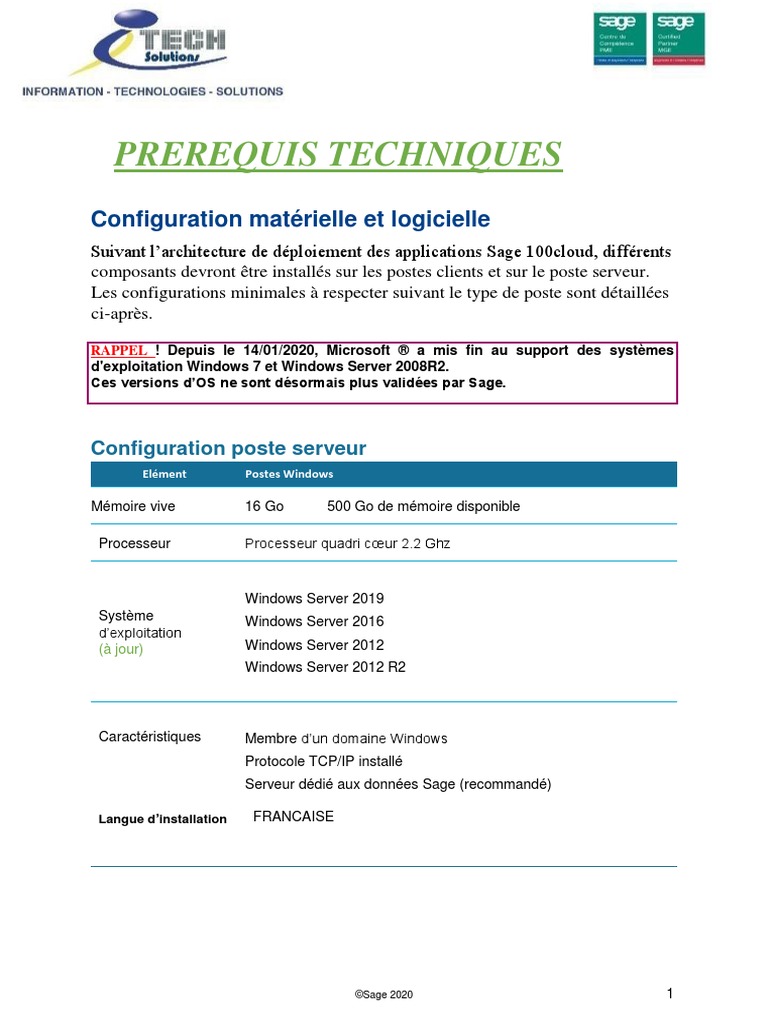 Recommandations Techniques Sage 100c | PDF | Microsoft Windows | Windows 10