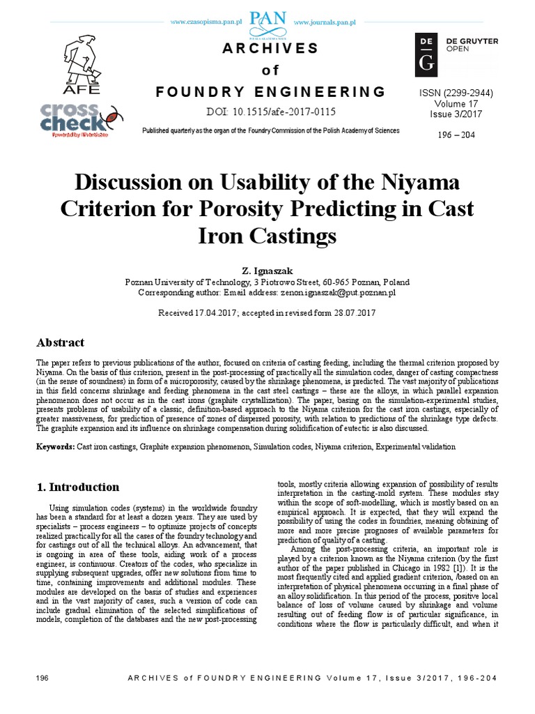 Niyama Criterion in Cast Iron Porosity | PDF | Thermal Analysis | Cast Iron
