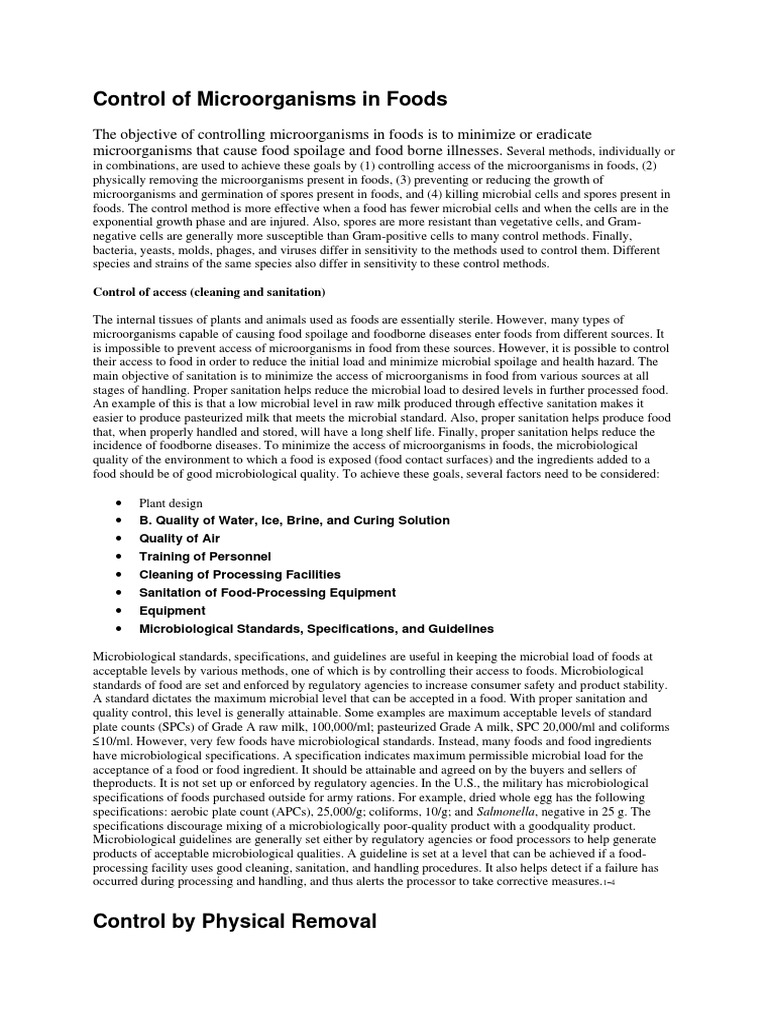 Control of Microorganisms in Foods | PDF | Microorganism | Antimicrobial