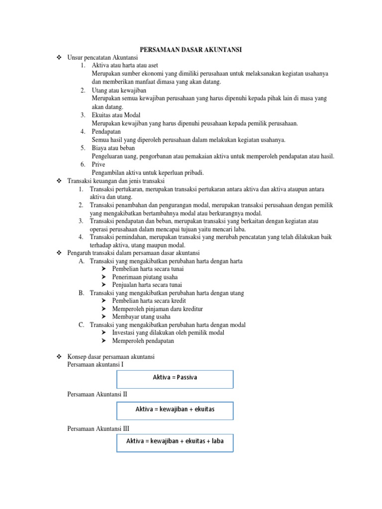 Persamaan Dasar Akuntansi dan Transaksi | PDF