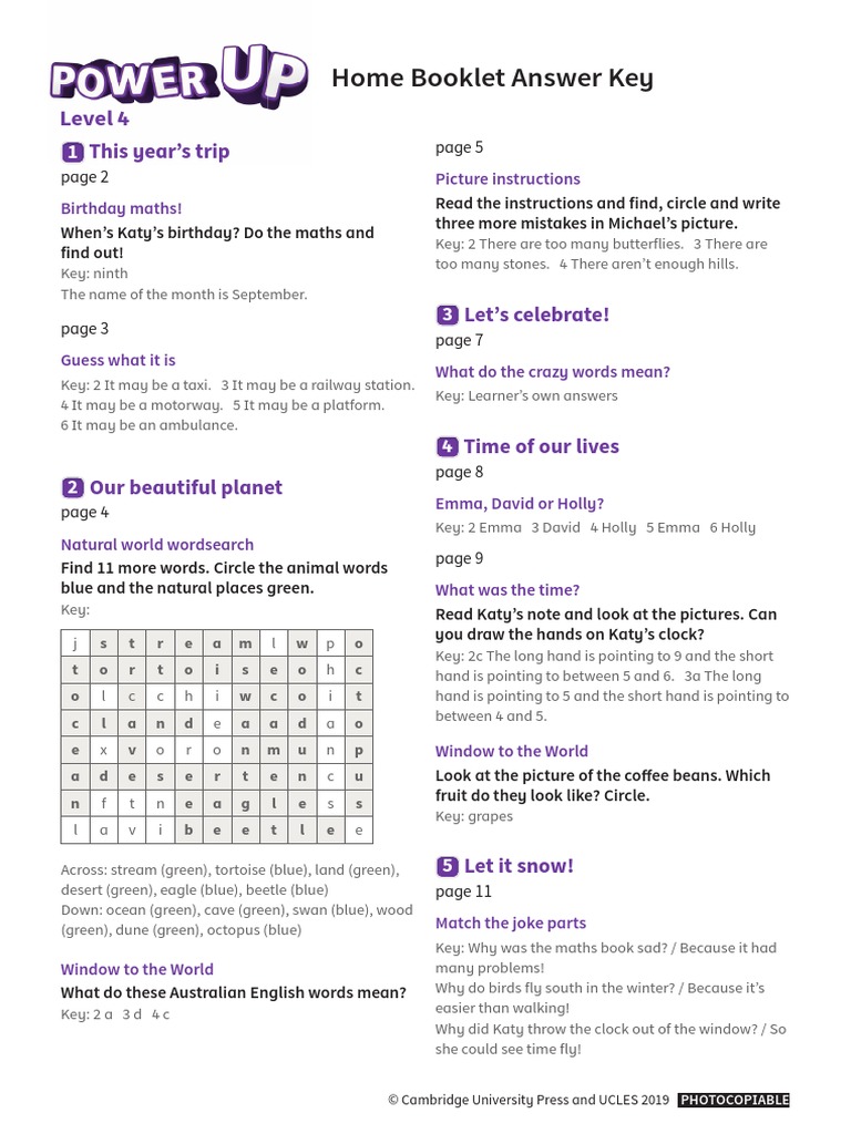 Power Up 4 Home Booklet Answers | PDF