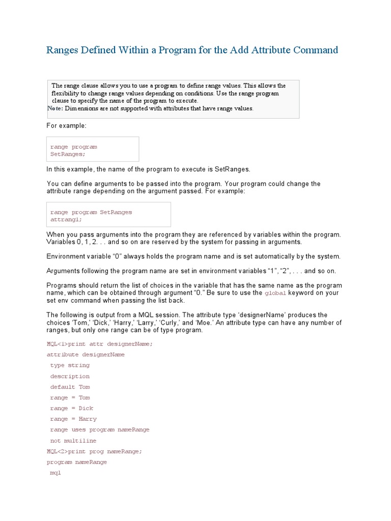 Ranges Defined Within A Program For The Add Attribute Command | PDF | Parameter (Computer ...