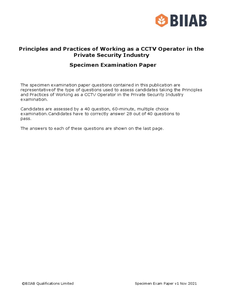 Principles and Practices of Working As A CCTV Operator in The Private Security Industry Specimen ...