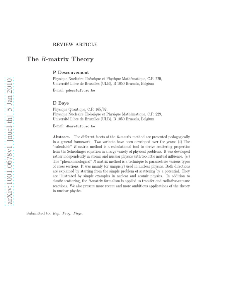 R Matrix Theory | PDF | Scattering | Hamiltonian (Quantum Mechanics)