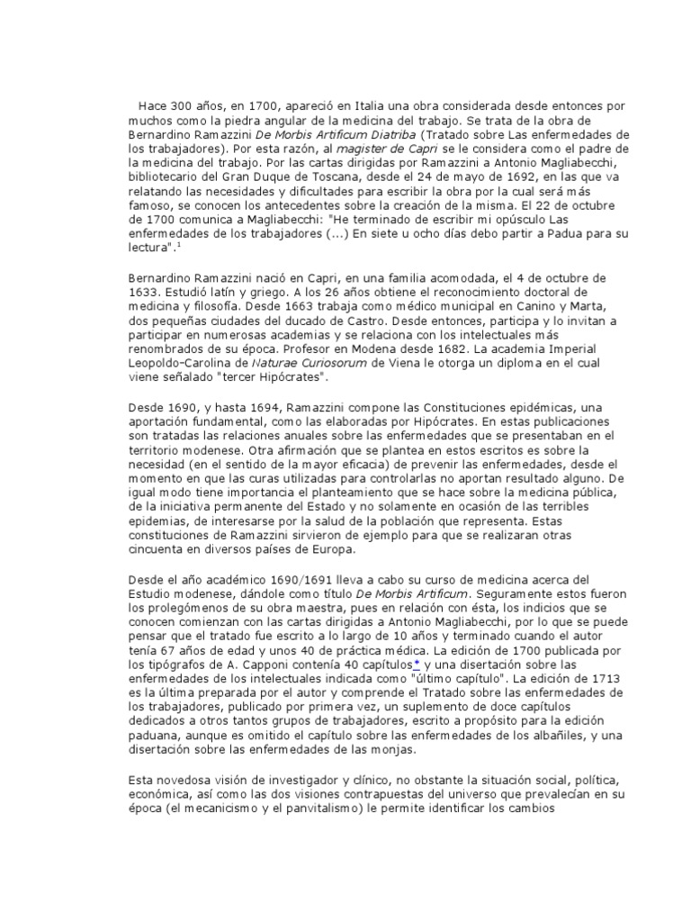 Legado de Bernardino Ramazzini en Medicina | PDF | Filosofía | Historia