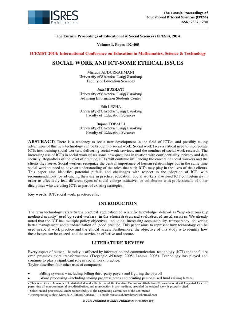 Social Work and Ict-Some Ethical Issues | PDF | Social Work | Science