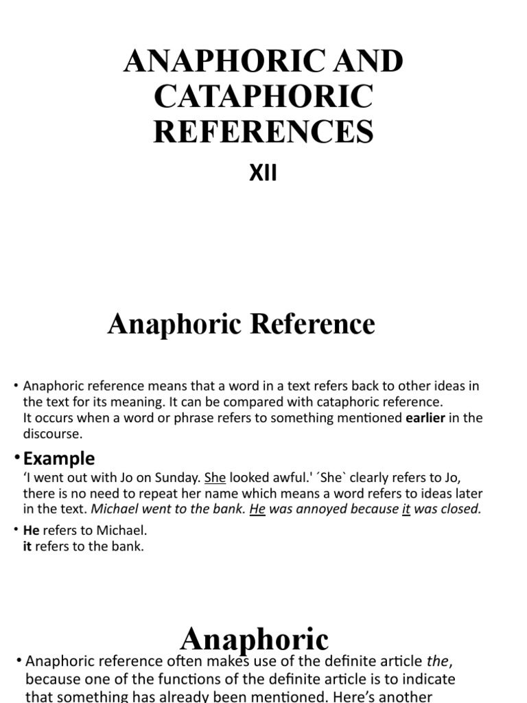 Anaphoric vs. Cataphoric References | PDF | Linguistics | Syntactic ...