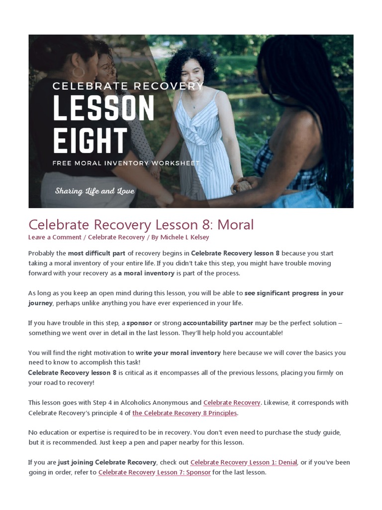 Celebrate Recovery Lesson 8 - Moral (Free Worksheet) - Sharing Life and ...