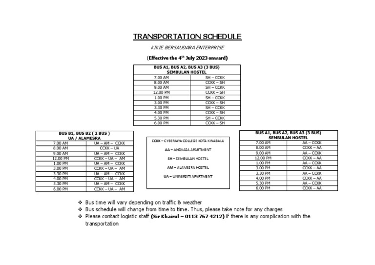 Transportation Schedule July 2023 | PDF
