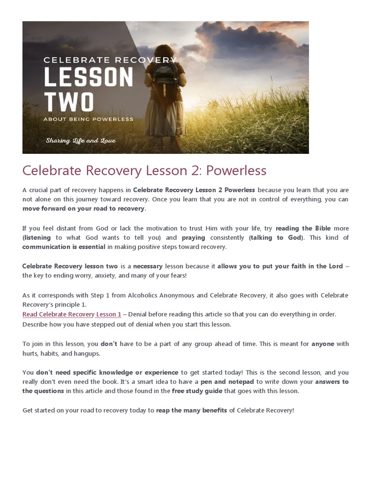 Celebrate Recovery Lesson 2: Powerless | PDF | Twelve Step Program | Prayer